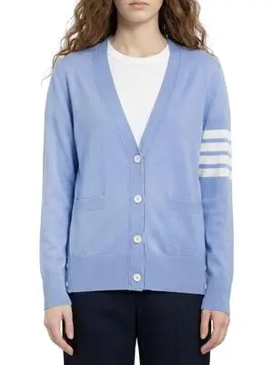 Thom Browne Thom Browne Virgin Wool Slim Fit V-Neck Cardigan Gnawed Blue