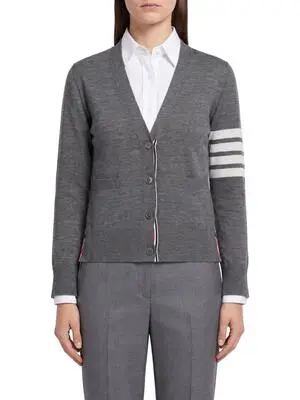 Thom Browne Virgin Wool Slim Fit V-neck Cardigan - Grey