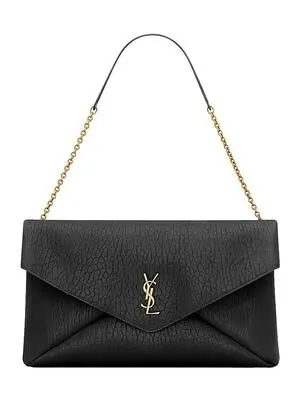 Saint Laurent Cassandre Xxl Envelope Pouch On Chain - Black Lambskin/gold