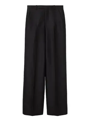 Gucci Wool Silk Gabardine Wide Leg Pants With Embroidery - Black