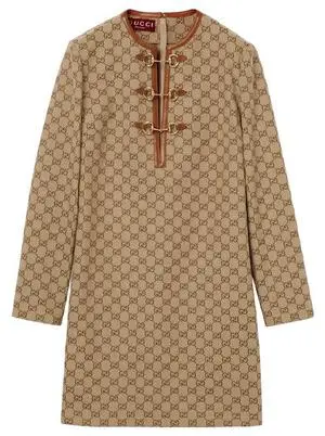 Gucci Gg Canvas Dress With Horsebit - Beige