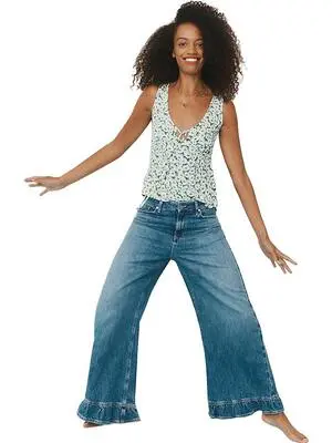 PILCRO Solene High-rise Wide-leg Ruffle Flare Jeans - Medium Denim