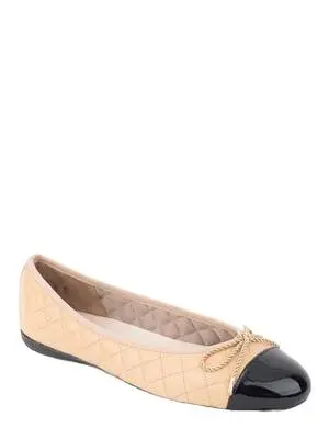 PAUL MAYER ATTITUDES Cap-toe Quilted Ballerina Flat - Black Patent/ Beige Nappa