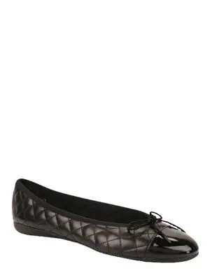 PAUL MAYER ATTITUDES Cap-toe Quilted Ballerina Flat - Black Patent/ Black Nappa