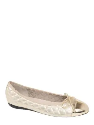 PAUL MAYER ATTITUDES Cap-toe Quilted Ballerina Flat - Gold Mirror/ Gold Matte