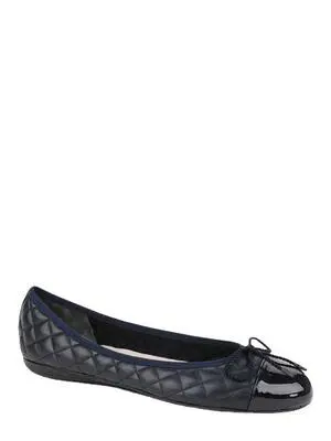 PAUL MAYER ATTITUDES Cap-toe Quilted Ballerina Flat - Navy Patent/ Navy Leather