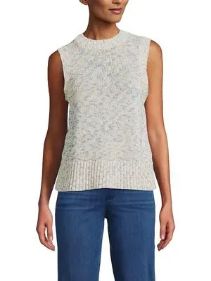 LANDS' END Cotton Blend Textured Crewneck Vest - Ivory Rainbow Space Dye