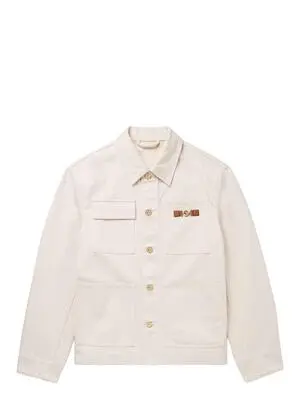 Versace Medusa Embellished Denim Jacket Ecru
