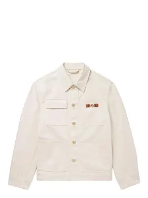 Versace Medusa Embellished Denim Jacket - Neutrals