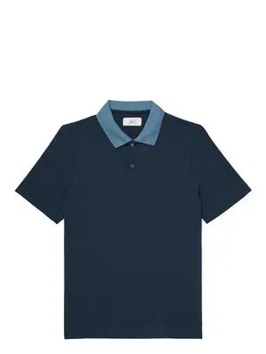 Mr P. Two-tone Stretch-linen And Cotton-blend Jersey Polo Shirt - Blue