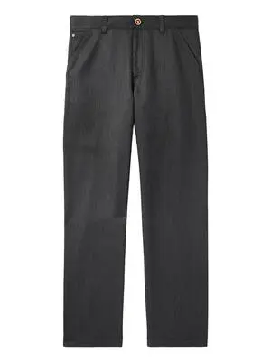 Versace Straight-leg Wool-mouliné Trousers - Gray