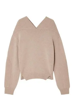 Victoria Beckham Ribbed Wool And Cashmere-blend Sweater - Neutrals