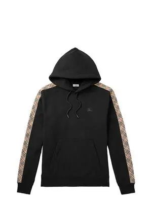 Burberry Checked Logo-embroidered Cotton-jersey Hoodie - Black