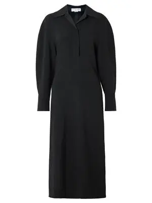 Victoria Beckham Asymmetric Gathered Crepe Shirt Dress - Black