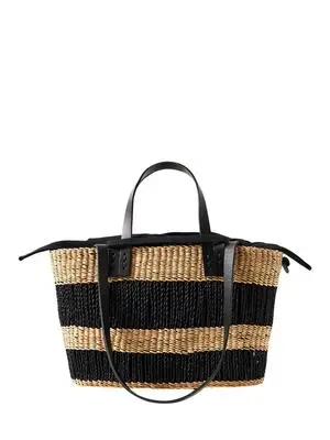 Muuñ Marcus Leather-trimmed Striped Woven Straw Tote - Brown