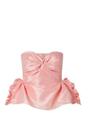 KIKA VARGAS Tasha Strapless Twist-front Ruffled Taffeta Top - Pink
