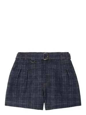 Burberry Belted Checked Denim Shorts Navy