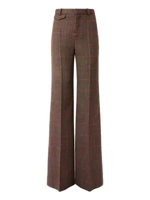 Chloé Checked Wool Flared Pants - Brown