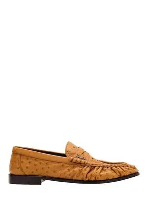 Saint Laurent Le Loafer Ostrich Leather Penny Loafers Camel