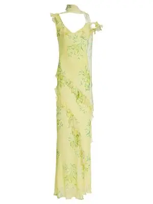 DE LA VALI Hemera Ruffled Silk Maxi Dress - Yellow