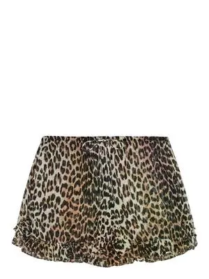 GANNI Leopard-print Ruffled Shorts - Neutrals