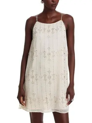 Aqua X Ava Phillippe Beaded Mini Dress - Buff
