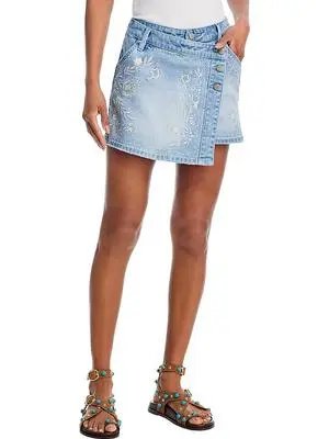 Aqua Embroidery Stud Crossover Skort - Light Wash