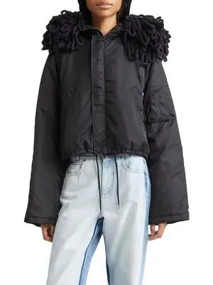 Stella McCartney Knit Collar Cropped Parka - Black