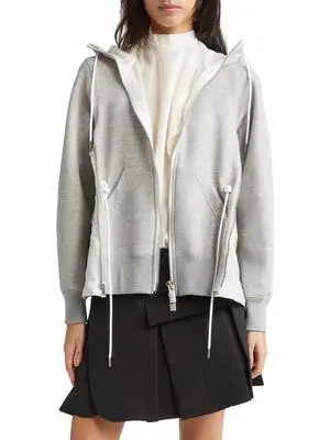 Sacai Sponge Sweat X Nylon Twill Hoodie - Light Gray/ Light Gray 381