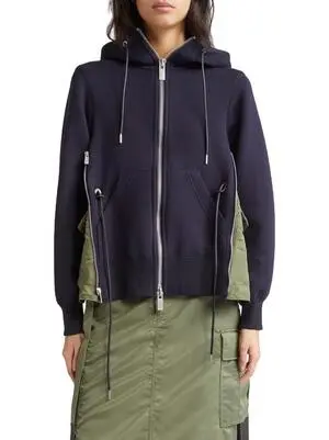 Sacai Sponge Sweat X Nylon Twill Hoodie - Navy/ Khaki 212