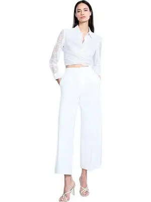 Bcbgmaxazria High-waist Cropped Wide Leg Trousers - Chalk