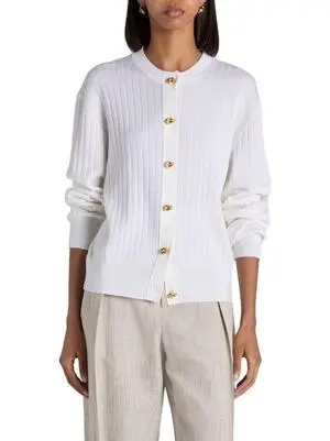 Bottega Veneta Wool Rib Cardigan - Chalk