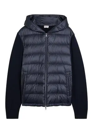 Moncler Hooded Shell And Wool Jacket - Navy