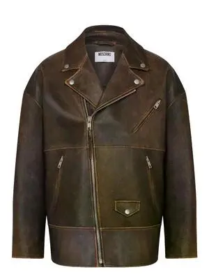 Moschino Zip-up Leather Jacket - Brown