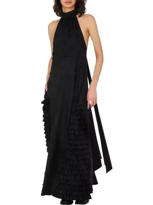 Moschino Halterneck Ruffled Maxi Dress - Black