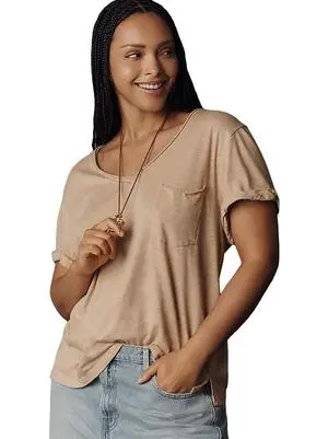 PILCRO Quinn Short-sleeve V-neck T-shirt - Camel