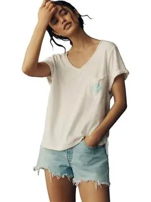 PILCRO Quinn Short-sleeve V-neck T-shirt - Ivory Pattern