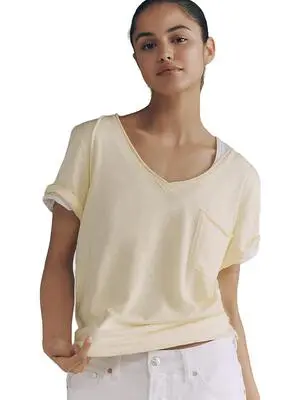 PILCRO Pilcro Quinn Drapey V-Neck T-Shirt Lemon
