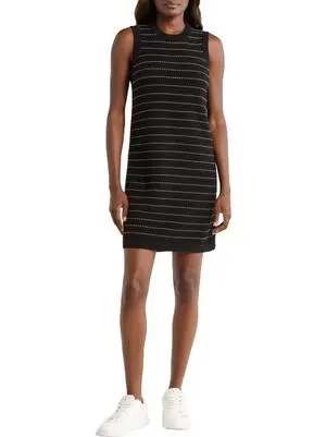 Varley Mindy Mixed Stitch Stripe Sleeveless Cotton Sweater Minidress - Black