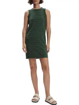 Varley Mindy Mixed Stitch Stripe Sleeveless Cotton Sweater Minidress Cilantro