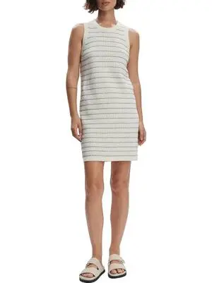 Varley Mindy Mixed Stitch Stripe Sleeveless Cotton Sweater Minidress Egret