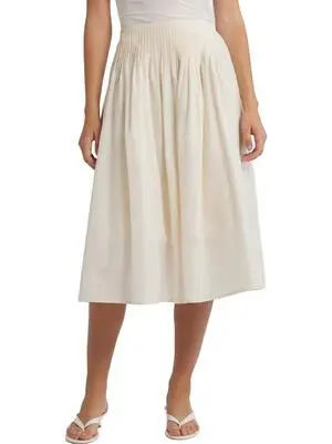 WAYF Greer Pintuck Pleat Midi Skirt - Porcelain