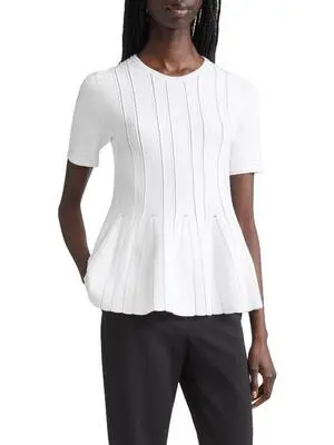 Max Mara Epoche Short Sleeve Peplum Sweater - White
