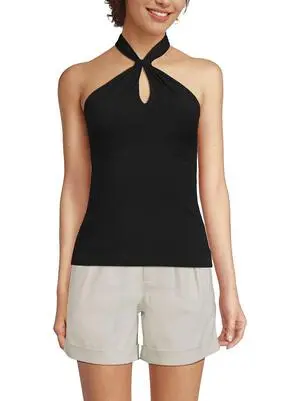 LANDS' END Slender Twist Front Halter Top - Black