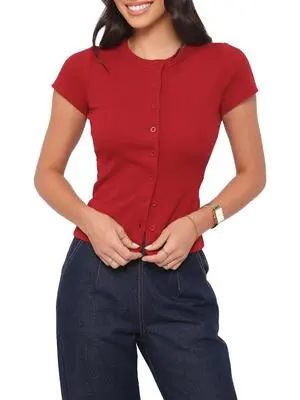 PETAL & PUP Tylarah Ribbed Knit Cardigan - Red