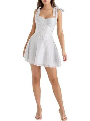 House Of Cb Ariella Corset Tie-strap Mini Dress - Micro Spot