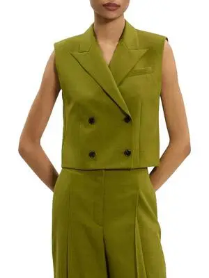 Theory Double-Breasted Cropped Vest Avocado