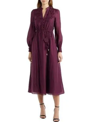 EVER NEW Yasmin Floral Appliqué Long Sleeve Midi Dress - Berry