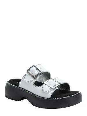 ALEGRIA BY PG LITE Iza Platform Slide Sandal Flourish White Leather