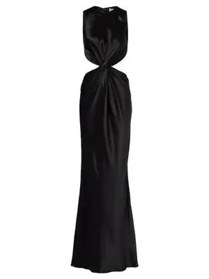 Saint Laurent Cutout Gathered Silk Gown - Black